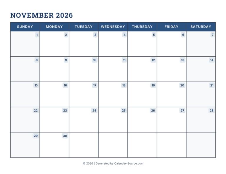 November 2026 Calendar (Printable)