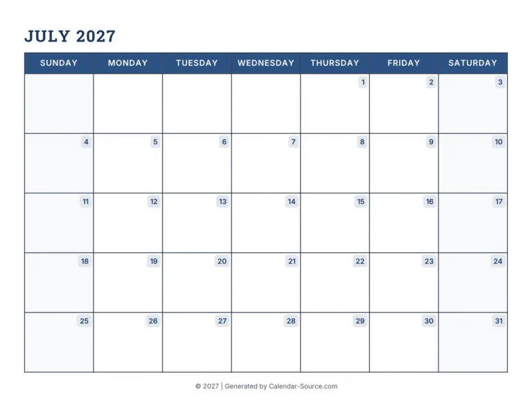July 2027 Calendar (Printable)