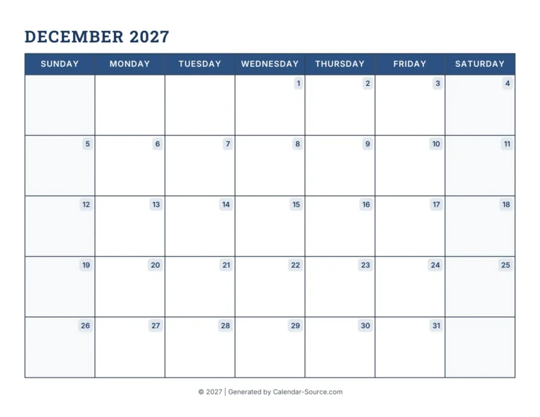 December 2027 Calendar (Printable)